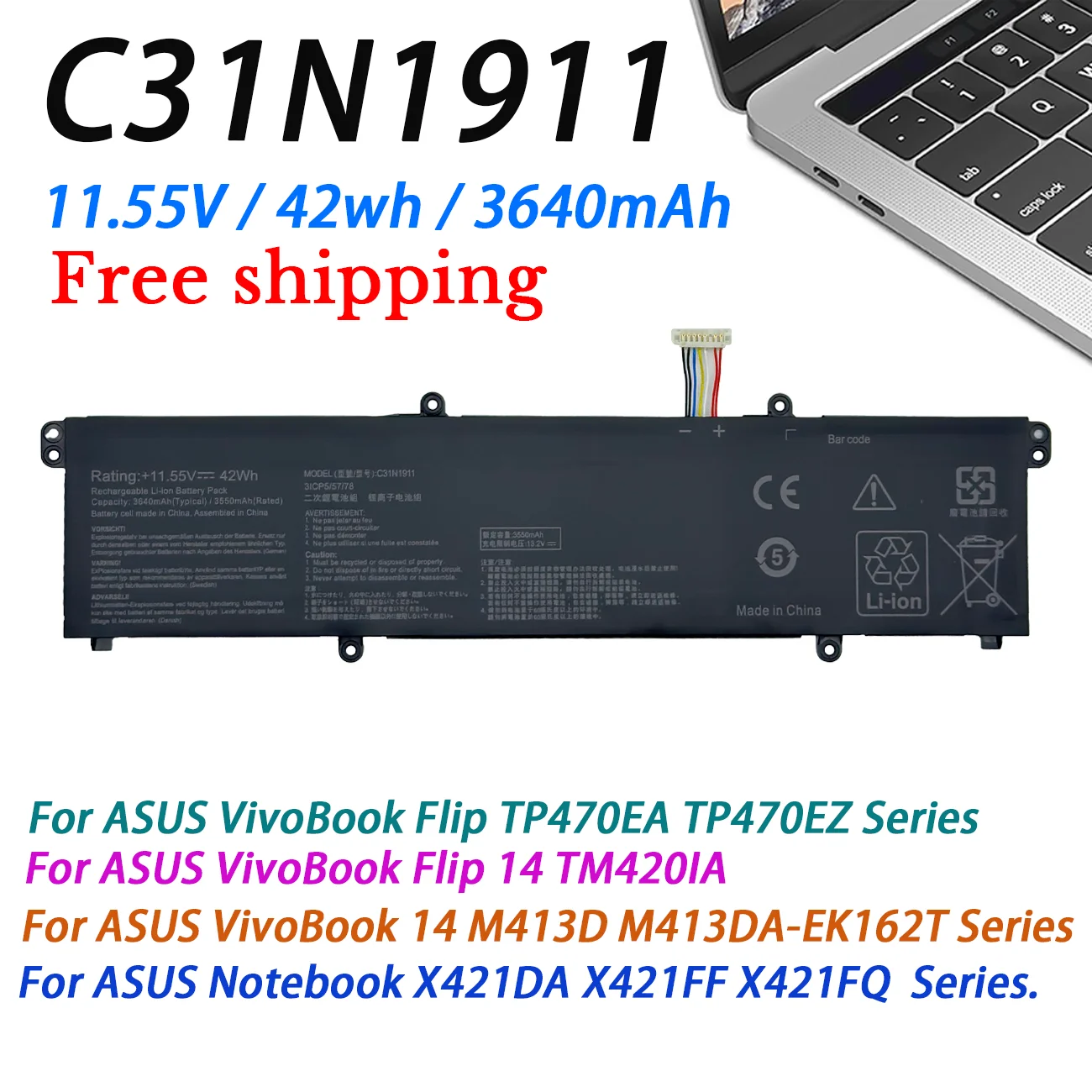 B31N1911-Battery-For-ASUS-VivoBook-Flip-14-TM420IA-TP470EA-M413DA ...