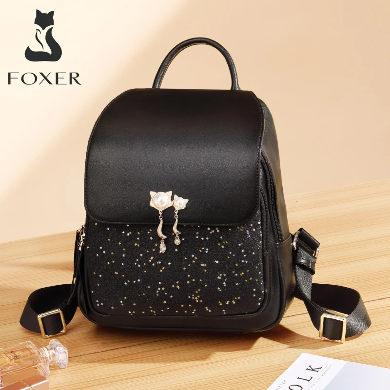 FOXER-Girl-School-Bag-Medium-Shiny-Anti-Theft-Backpack-Women-Split ...