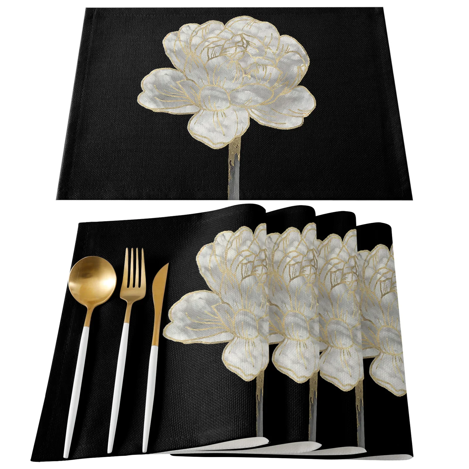 Black-White-Flower-Abstract-Kitchen-Dining-Table-Decor-Accessories-4 ...