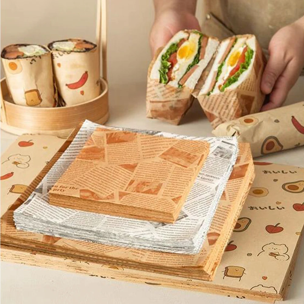 100 pcs Oil-Proof Paper for Wrapping Sandwich Packaging Burger Bread ...