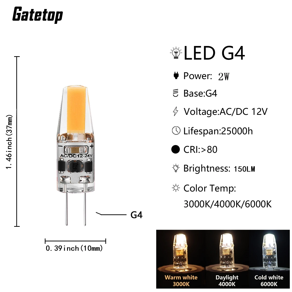 AMPOULE HALOGENE,G4 2.5W 12V 6000K-1 Pcs--Ampoule LED Mini G4 épis de ...