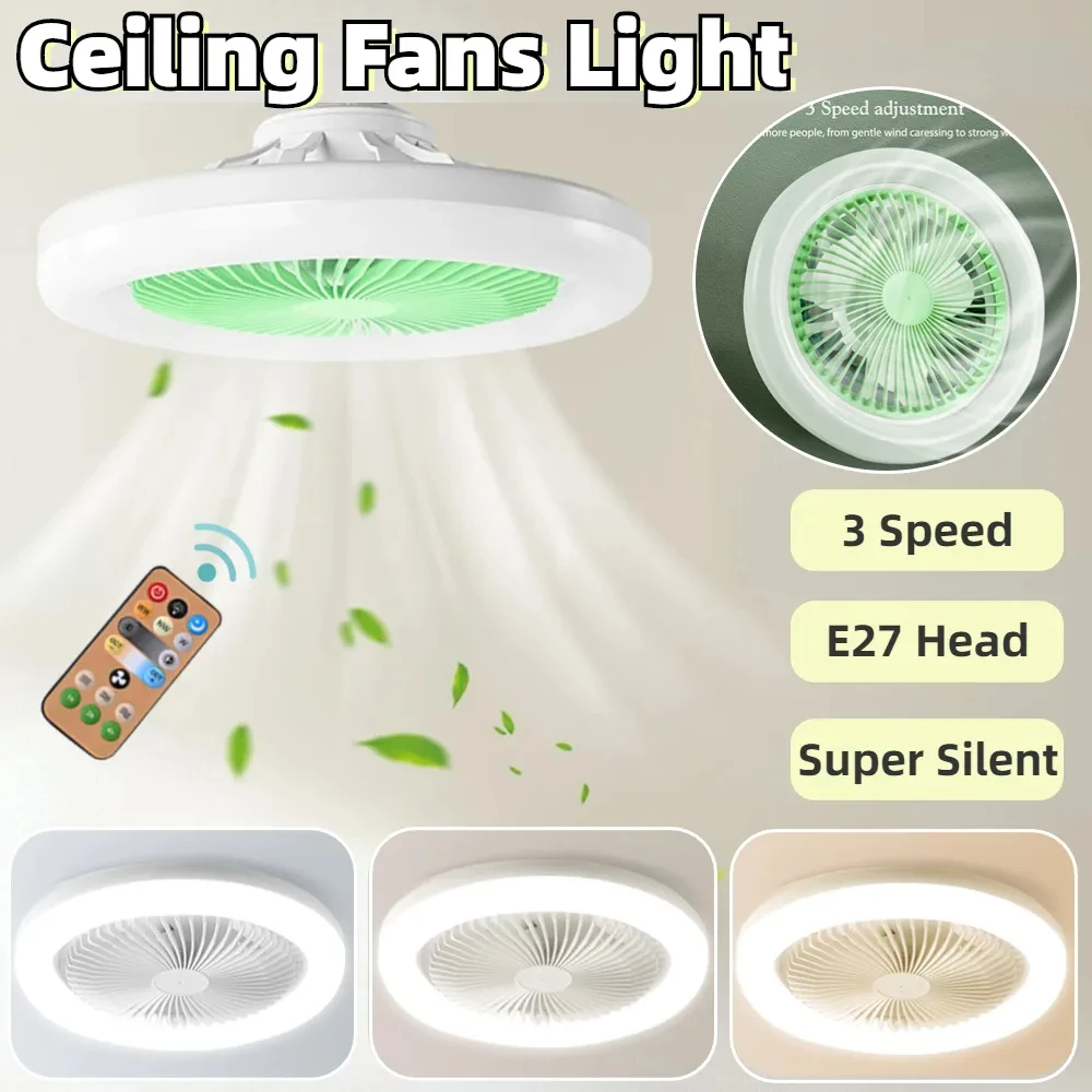 LED-Fan-Light-E27-LED-Light-Smart-Ceiling-Fan-With-Remote-Control-Super ...