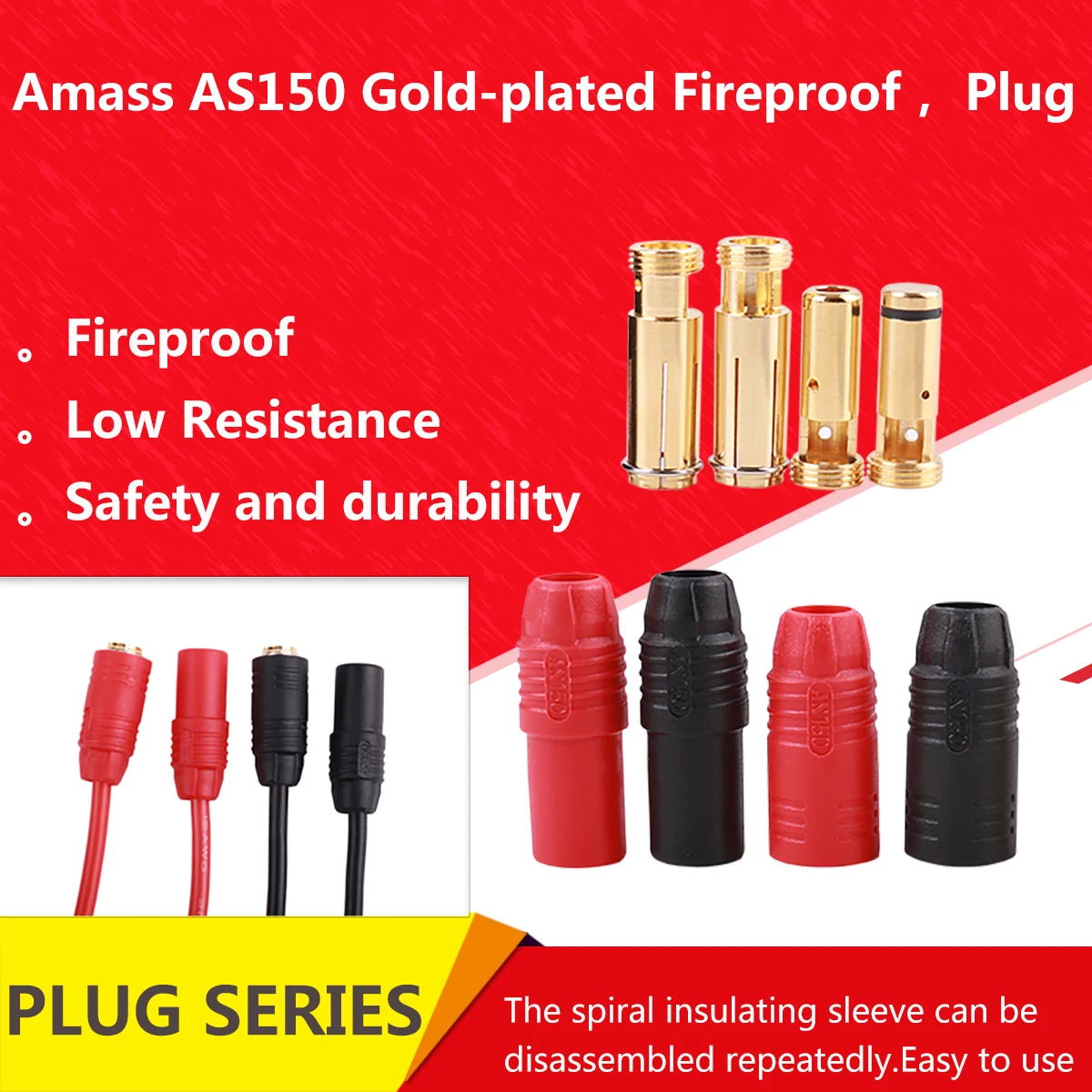 Amass AS150 Gold Plated Banana Plug 7mm Male/Female for High Voltage ...
