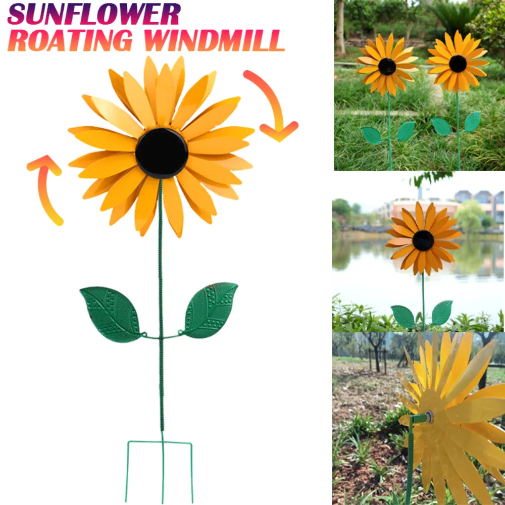 Metal Rotating Sunflower Wind Spinner Sunflower Windmill with Stake ...
