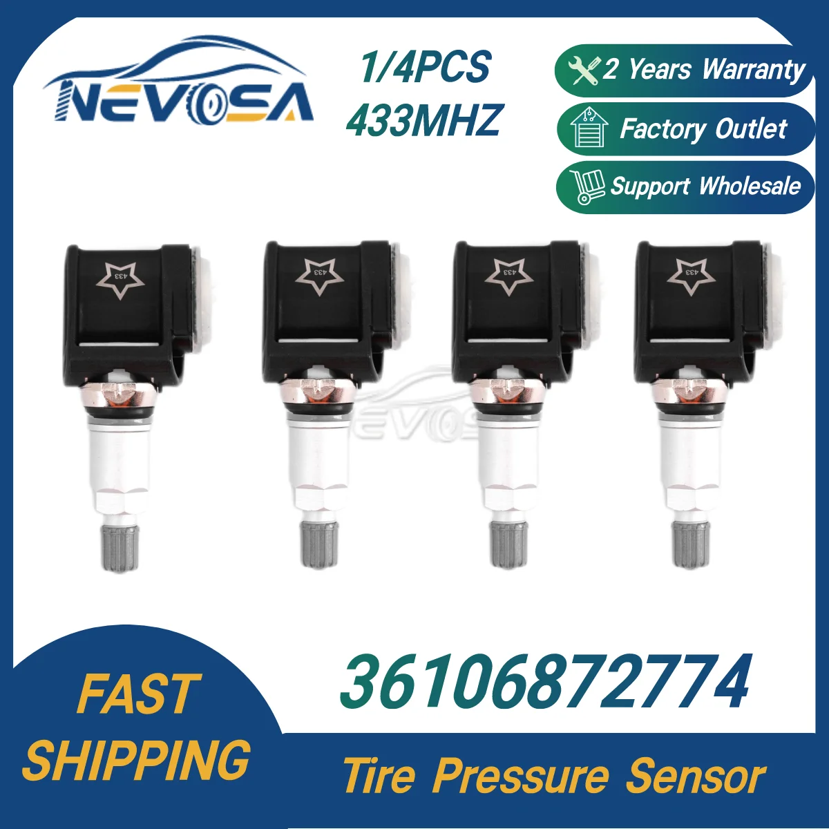 Nevosa 1/4PCS 36106872774 433MHz Car Tire Pressure TPMS Sensor For BMW ...