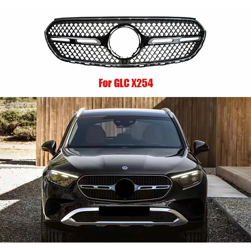 Front-Bumper-Grille-Diamond-Upper-Racing-Grill-ABS-Chrome-Black-For ...