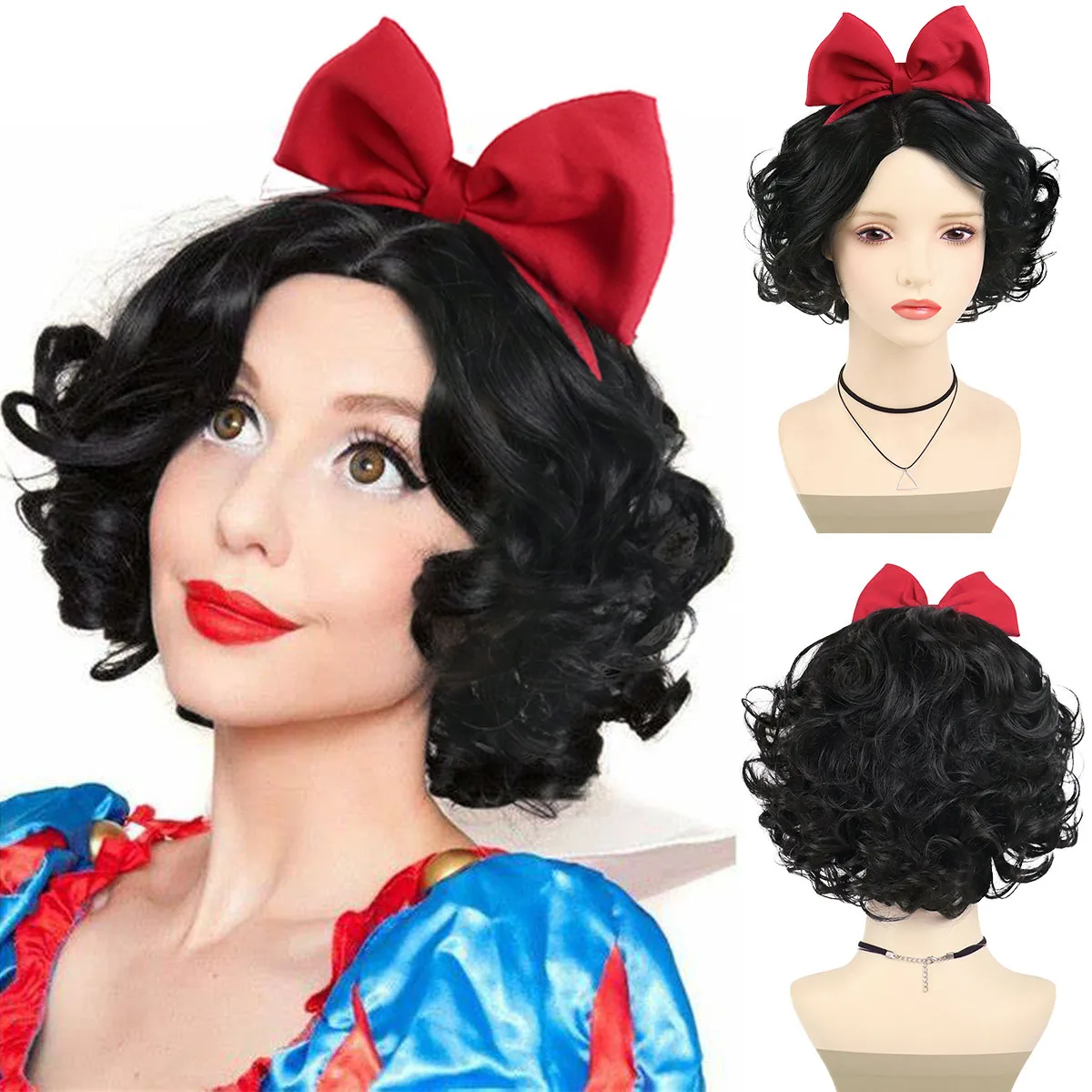 Black-Curly-Wigs-for-Women-Synthetic-Fiber-Wig-with-Hairband-Side-Bangs ...