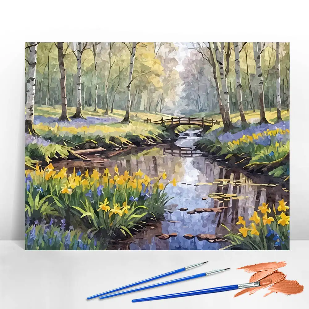 DIY Painting By Numbers Landscape Digital Oil Painting Forest Tree ...