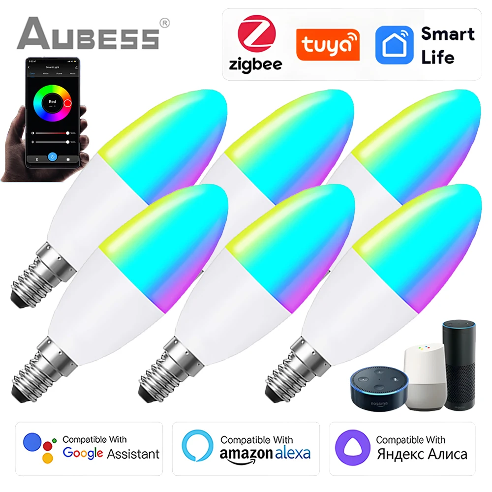 TUYA-Zigbee-Smart-Light-Bulb-E14-RGB-CCT-5W-Dimmable-LED-Light-Lamps ...