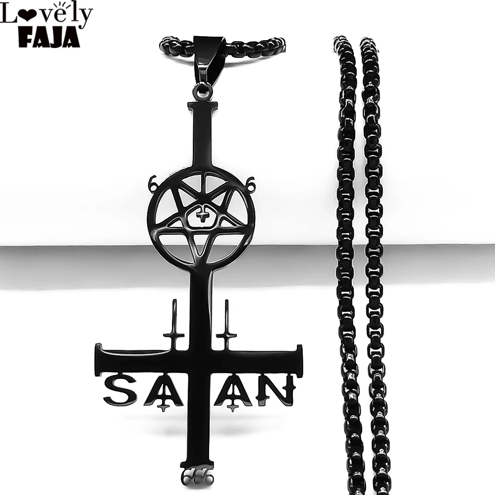 Stainless-Steel-Satan-Inverted-Pentagram-Cross-Necklace-Pentacle-Black ...