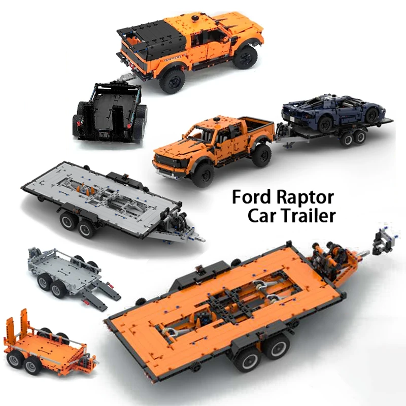 2024-NEW-MOC-Technical-Can-Tilted-Pickups-F-150-Raptor-Trailer-Model ...