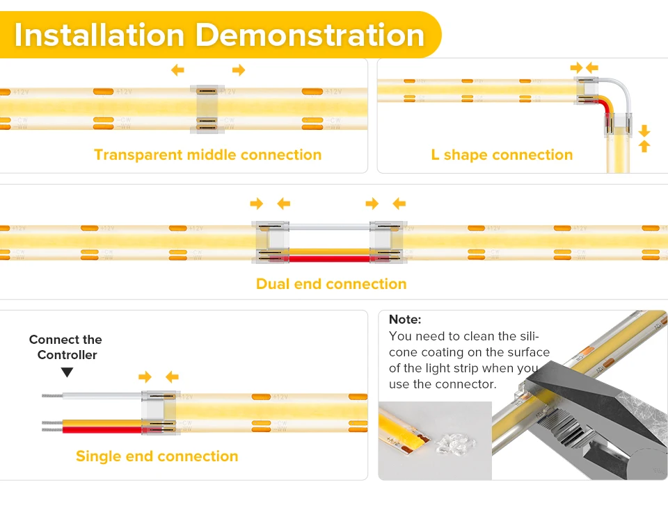 FCOB LED Light Strip IP65 Waterproof 5M 640 CCT LEDs Flexible FOB COB ...