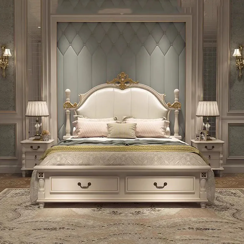 Villa-Luxury-Double-Bed-Simple-Master-Double-White-Sleeping-Bedding-Bed ...