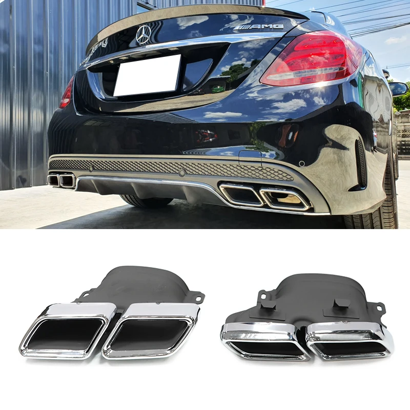 Car-Quad-Exhaust-Tip-Stainless-Steel-For-Mercedes-Benz-C63-W205-C200 ...