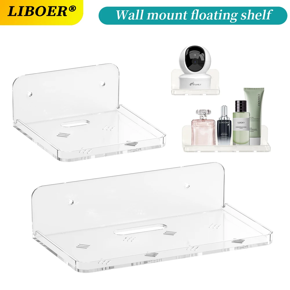Wall-Mount-Floating-Shelves-Acrylic-Clear-Mini-Adhesive-Shelf-for ...