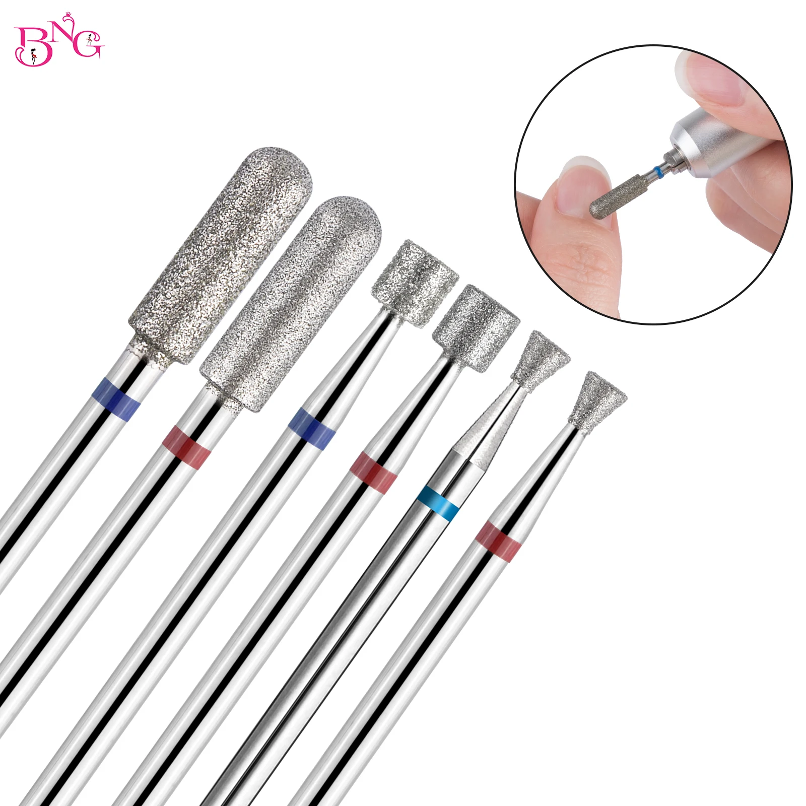 BNG Diamond Nail Drill Bit Cutters for Manicure Cuticle Clean Burr Flat ...