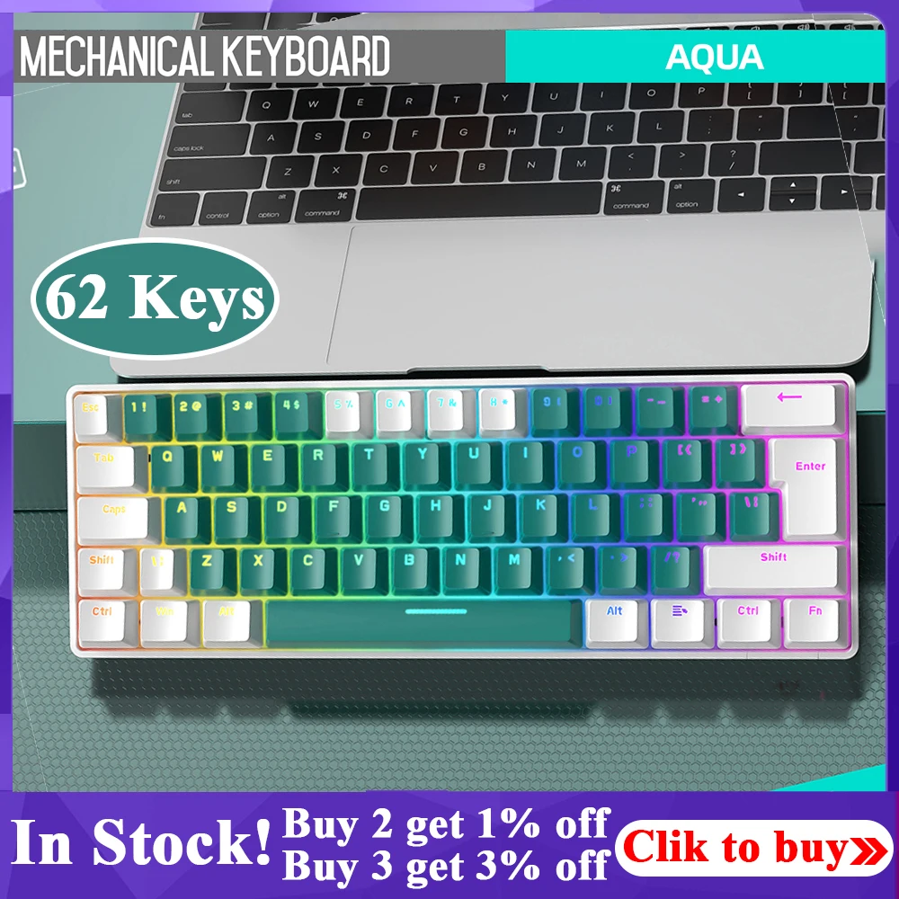 62-Keys-Mechanical-Gaming-Keyboard-Ergonomic-Wired-Type-C-Gamer ...