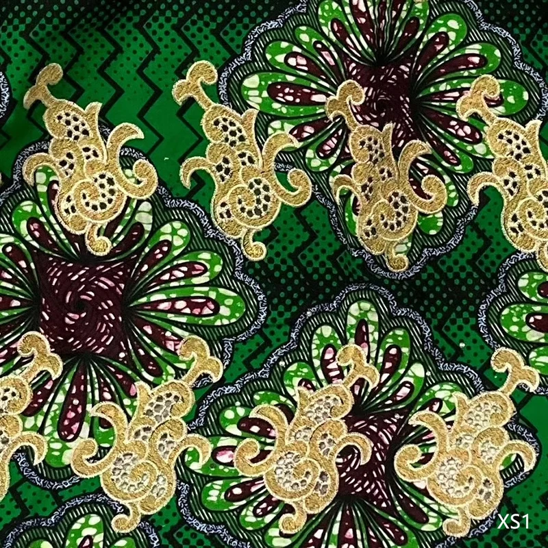Tissu,Tissu africain imprimé en cire brodé Ankara avec bordure en dentelle Guipure, pour robe de ...