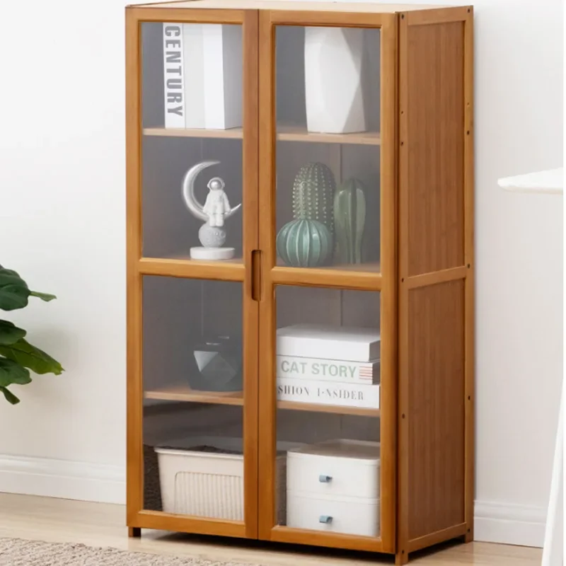 Bamboo-Floor-Stand-Bookshelves-with-Two-Acrylic-Doors-Multilayer-Book ...