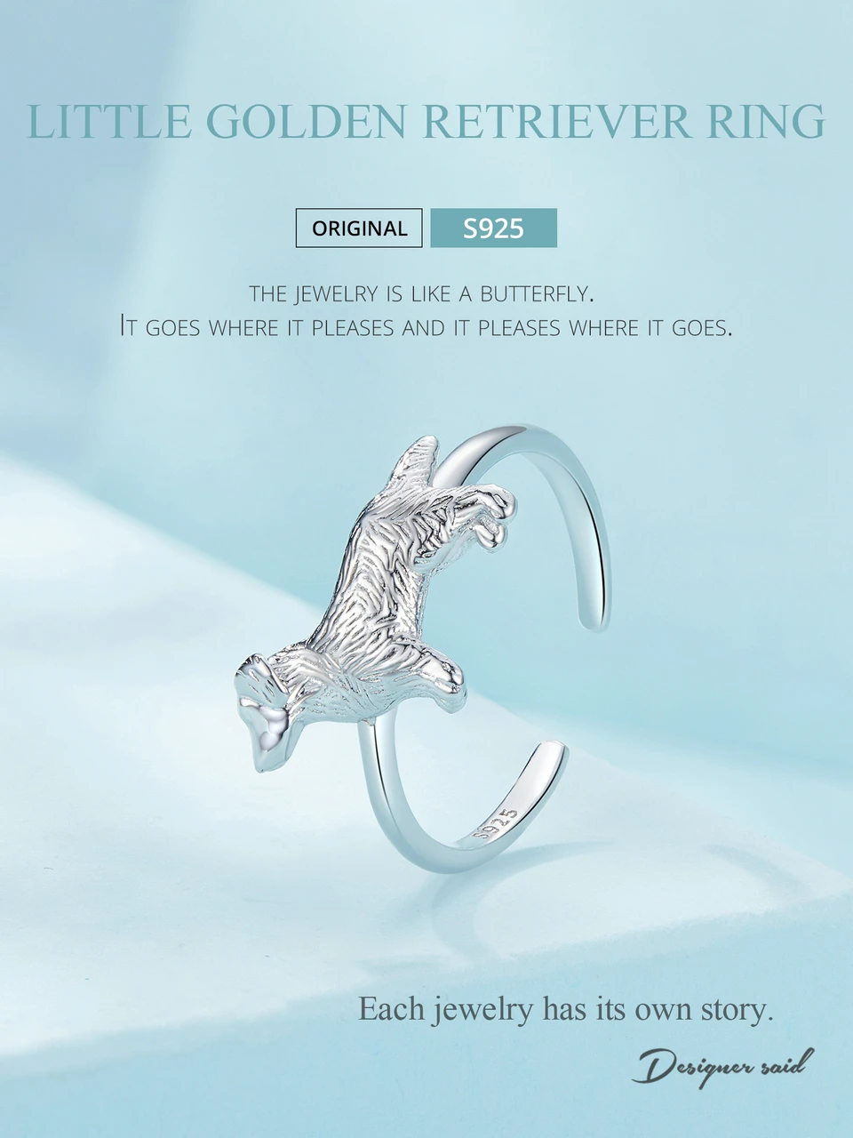 925 Sterling Silver Golden Retriever Ring - wigglelove