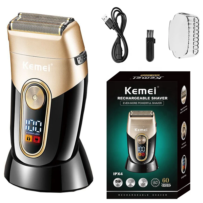 Kemei rasoio elettrico per barba lavabile per uomo ricaricabile barba ...