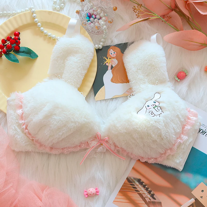 Cute autumn and winter plush underwear female lace small chest gather ...