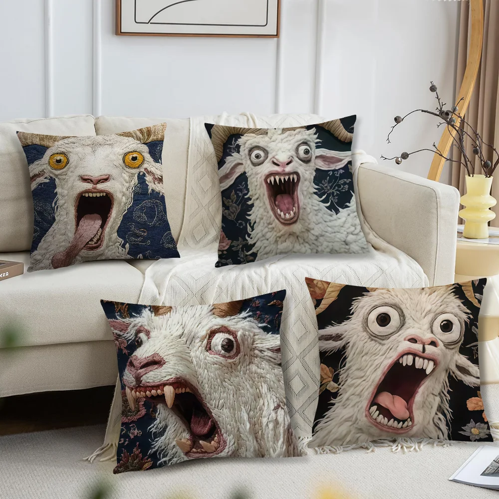 Spooky Goat Face 2D cushion cover For Pillow Sofa Printing Decoration ...