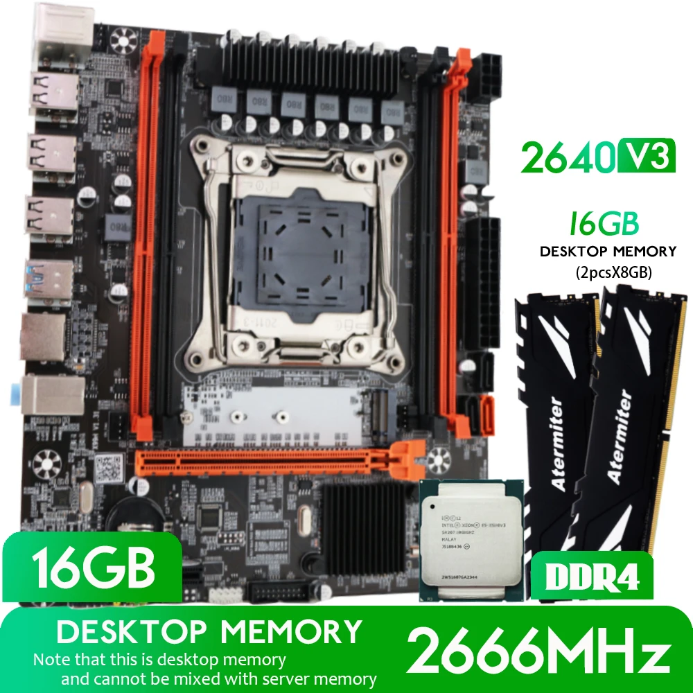 Atermiter d4 ddr4 placa mãe conjunto com xeon e5 2640 v3 LGA2011 3 cpu ...
