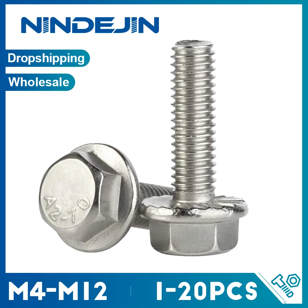 1-10pcs-Hex-Flange-Bolt-304-Stainless-Steel-M4-M5-M6-M8-M10-M12 ...