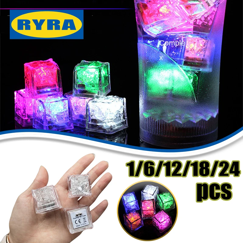 1/12/24PCS Waterproof Led Ice Cube Multi Color Flashing Glow in The ...