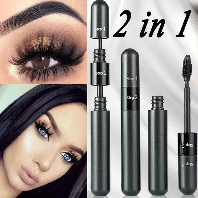 2 In 1 Long Curled Thick Mascara Silica Gel Brush Lengthening 3D Volume ...