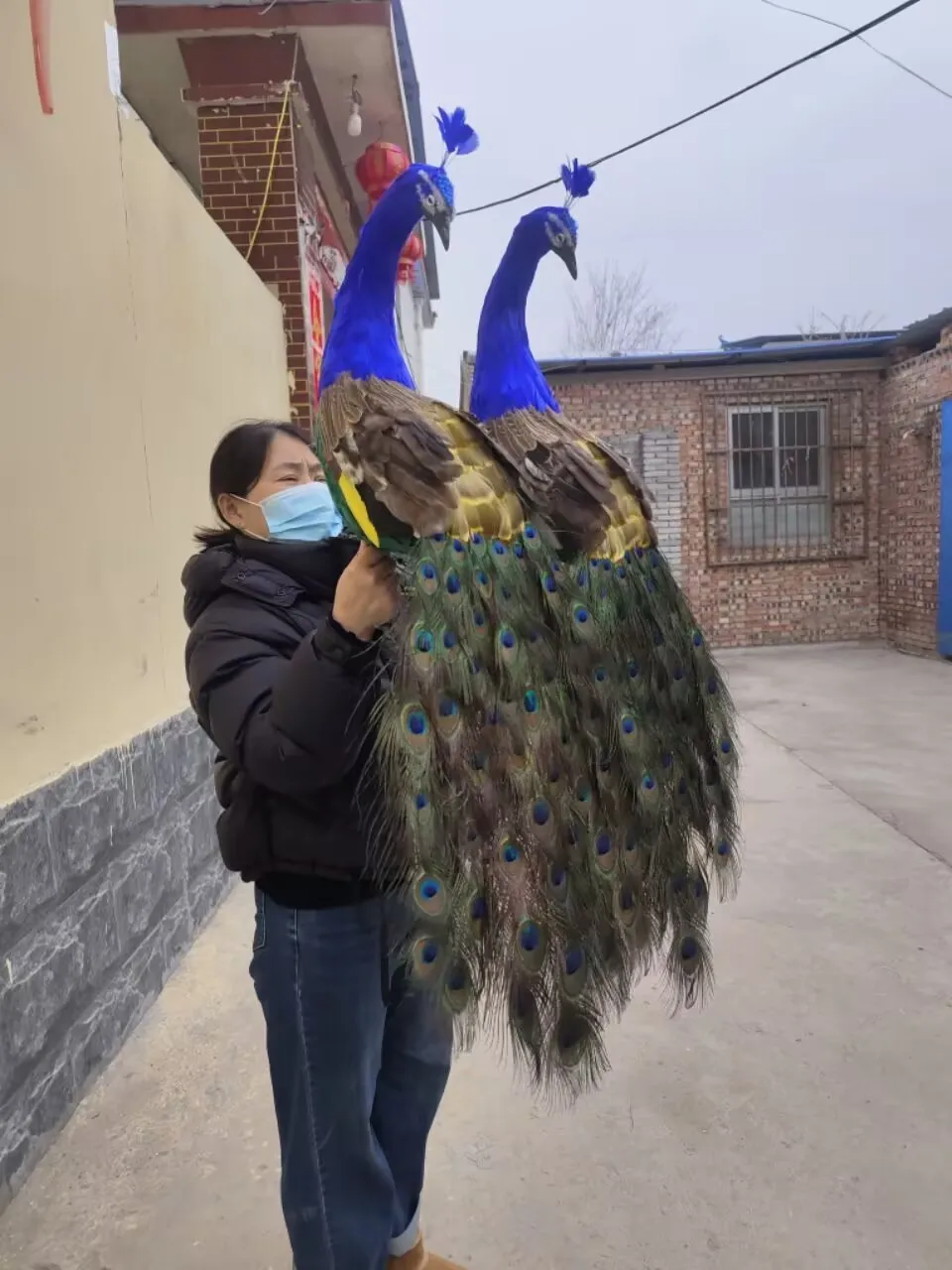 a pair of simulation colorful peacock models foam and feather peacock ...