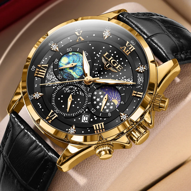 LIGE-New-Black-Leather-Watch-For-Men-Fashion-Business-Watch-Men-Sport ...