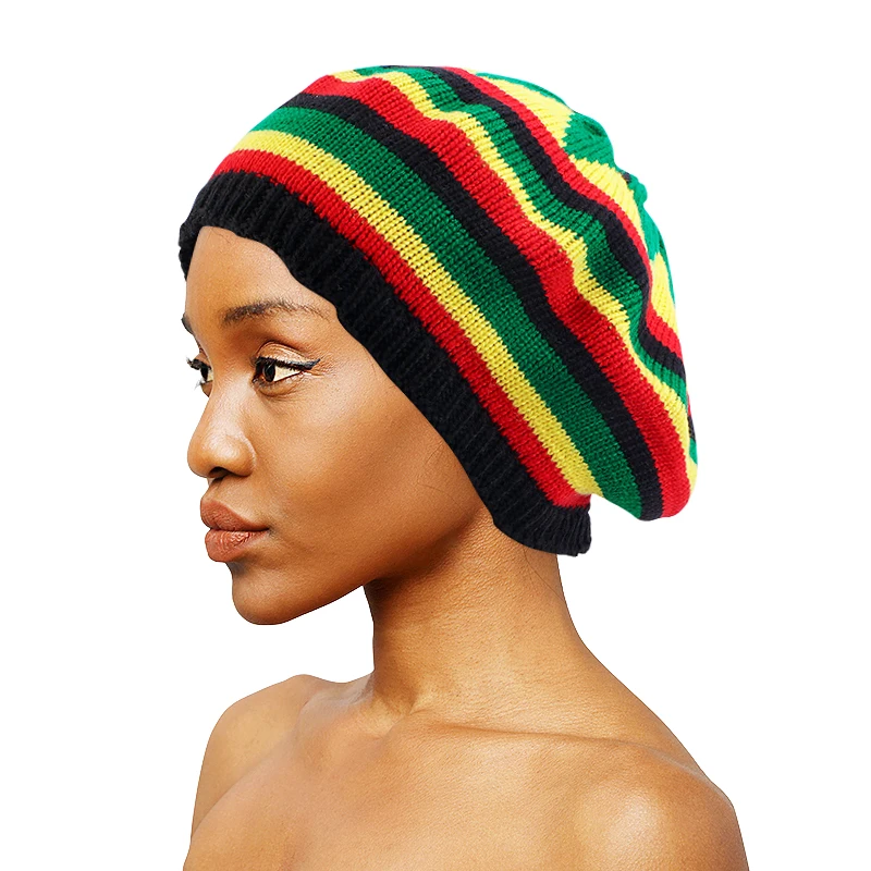 New Jamaican Reggae Baggy woolen knitted Hat Autumn Winter Warm Rainbow ...