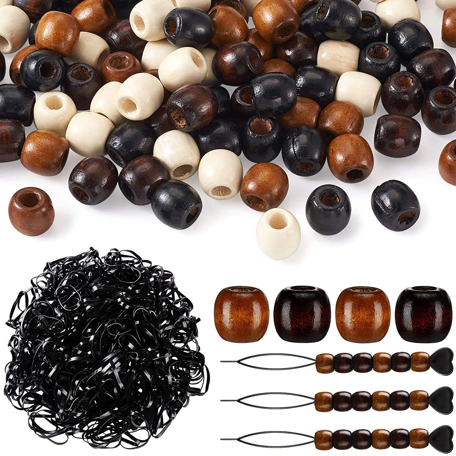 100Pcs 12mm Coffee Colors Wooden Dreadlock Hair Beads Send 100pcs ...