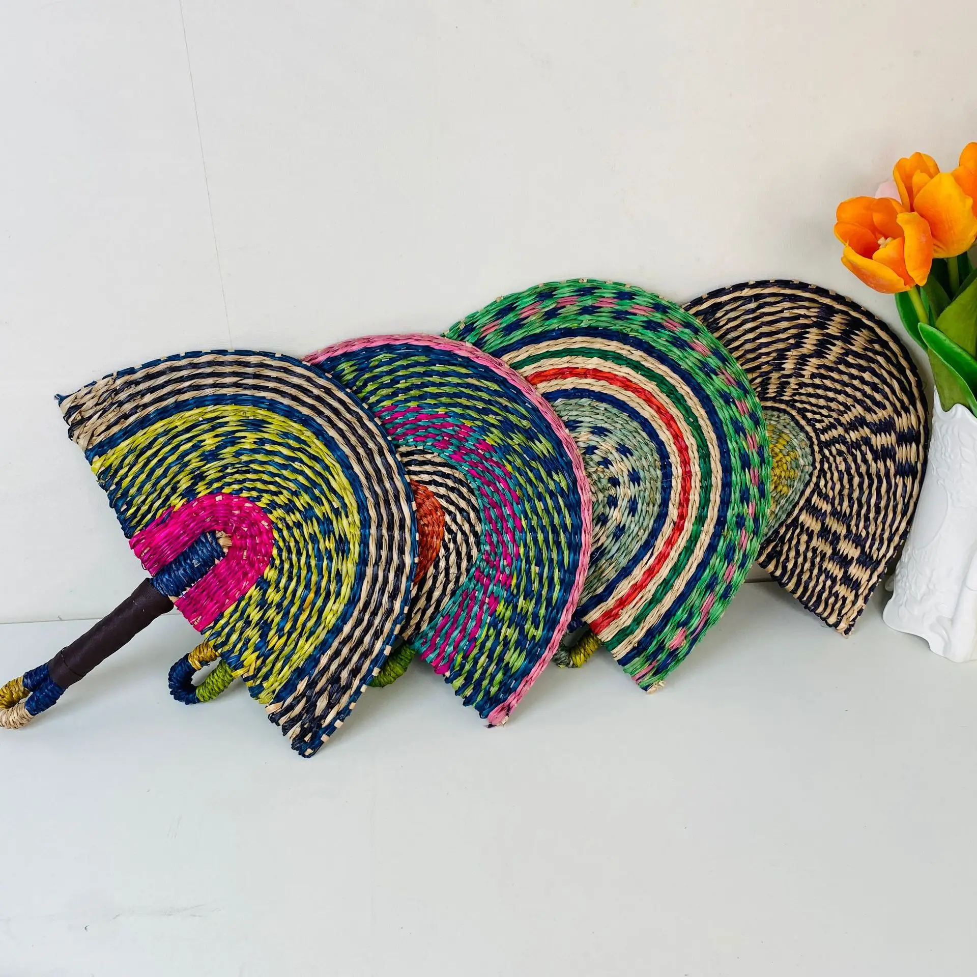Large-Summer-Handheld-Fan-Seagrass-Handmade-Woven-Semicircular-Fan ...