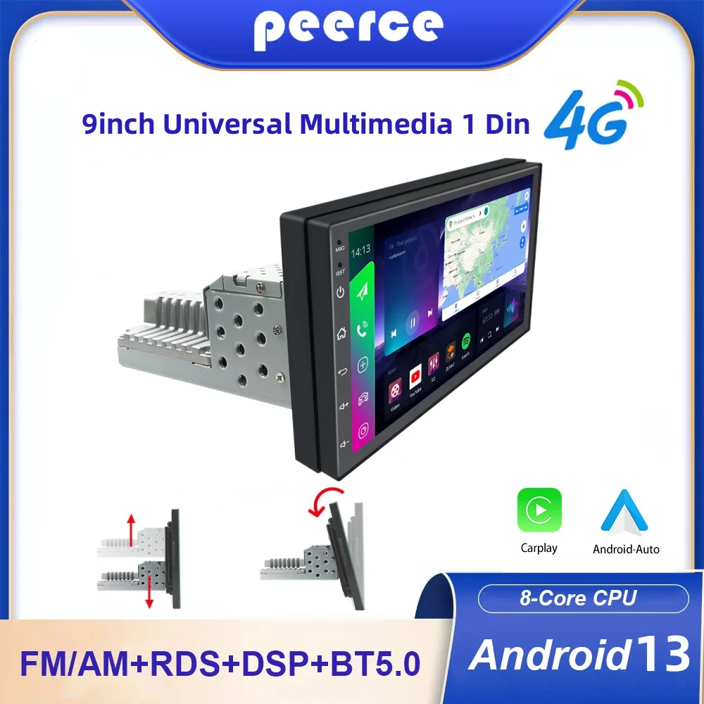 Carplay-9-Inch-Android-13-Universal-1-DIN-Adjustable-Screen-Car ...