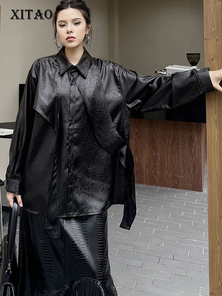 XITAO-Pu-Patchwork-Loose-Shirt-Solid-Color-Irregular-Casual-Full-Sleeve ...