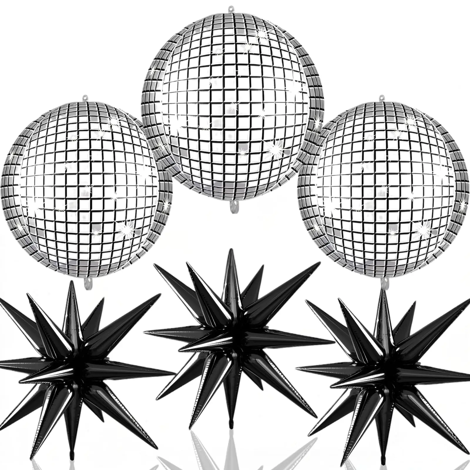6pcs 4D 22 inch Balloon Set Silver Disco Foil Balloon Exploding Star ...