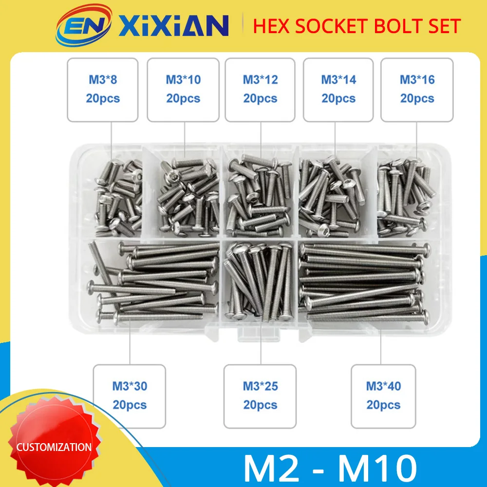 Hex Socket Screw Set M2 M2.5 M3 M4 M5 M6 M8 M10 304 Stainless Steel Hexagon Button Cap Head ...