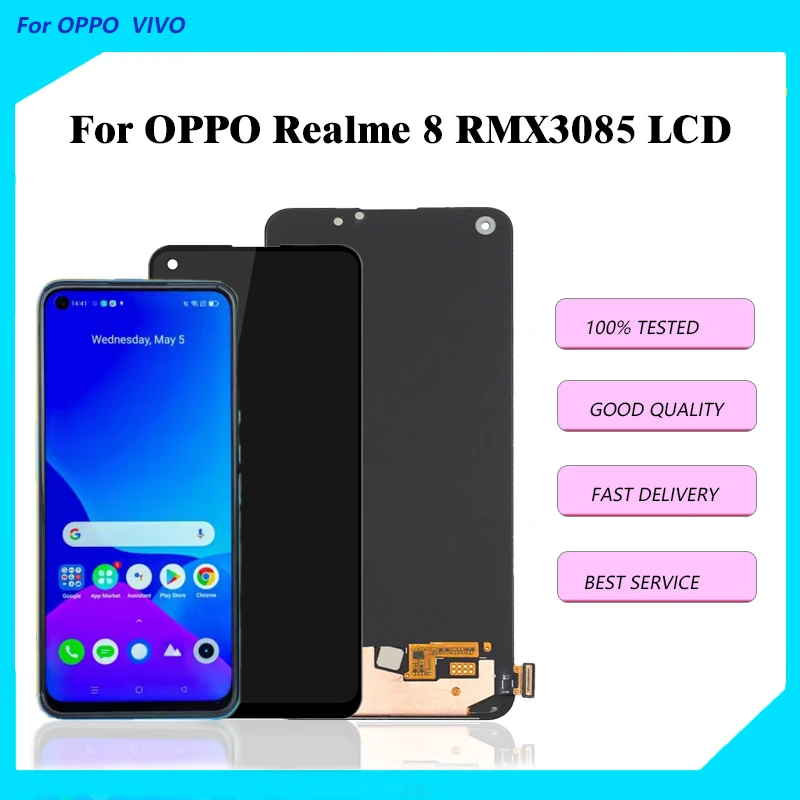 6.4" LCD For Realme 8 4G Touch Screen Digitizer Assembly Replacement For RMX3085 LCD Display ...