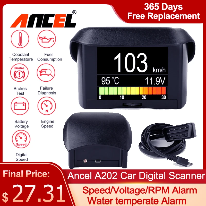 Ancel A202 Hud On-board Computer For Car Digital Obd2 Computer Meter ...