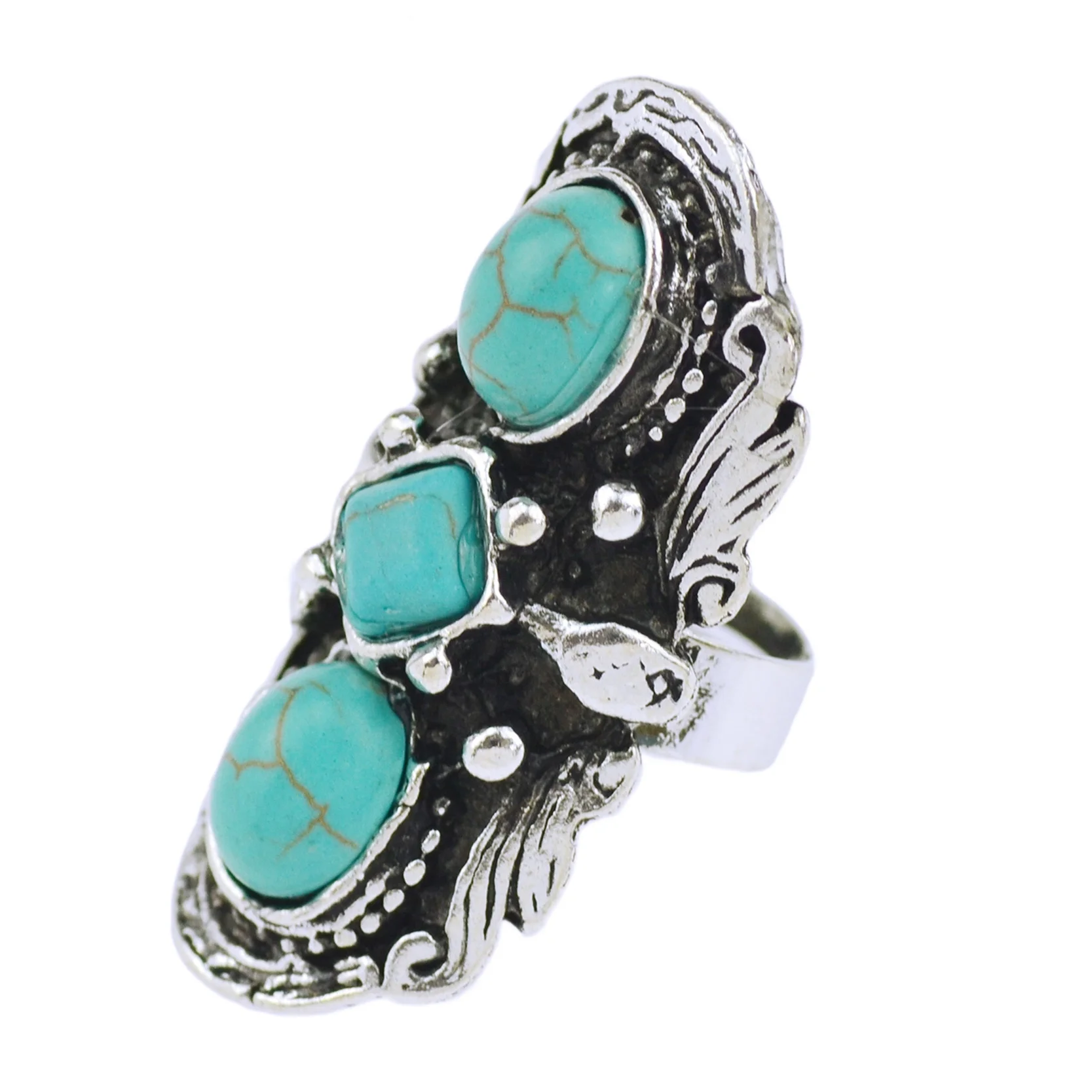 Exaggeration-Retro-Metal-Punk-Style-Teardrop-Oval-Shape-Turquoise-Ring-Set-Antique-Carved-Silver ...