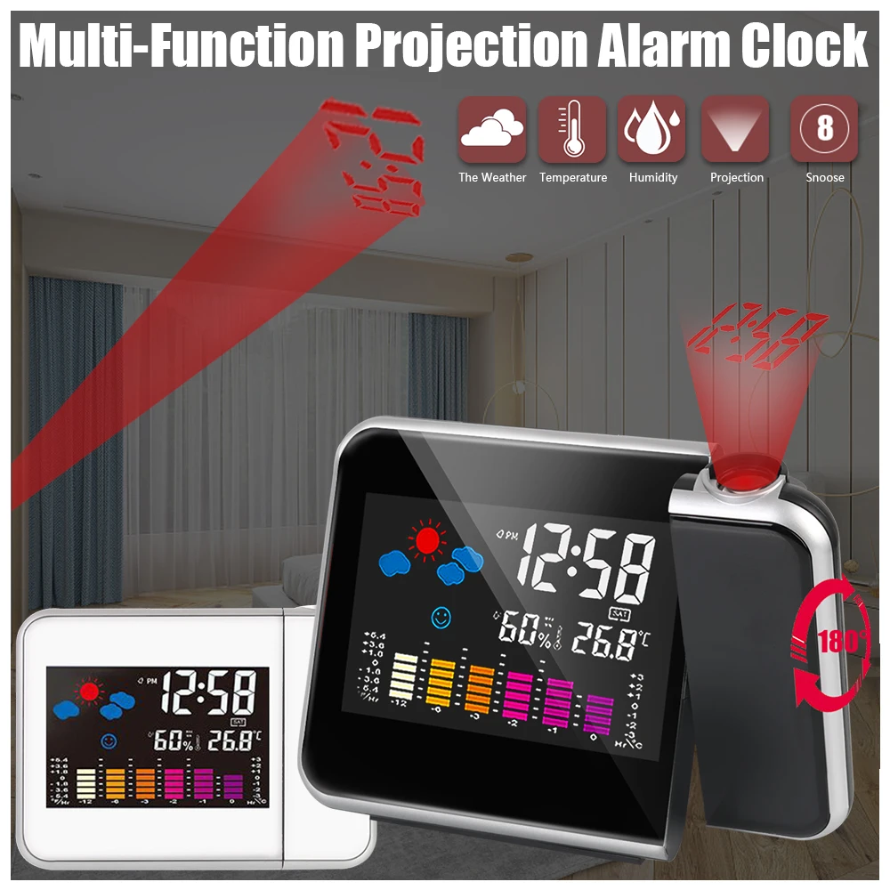Color Display Clock With Time Projection Weather Station Table Clock ...