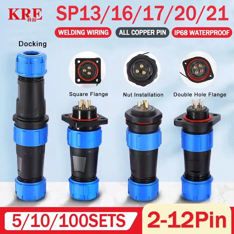 SP13-SP16-SP17-SP20-SP21-2PIN-12PIN-Nut-Mount-Waterproof-Aviation-Connectors-Plug-Socket-IP68 ...