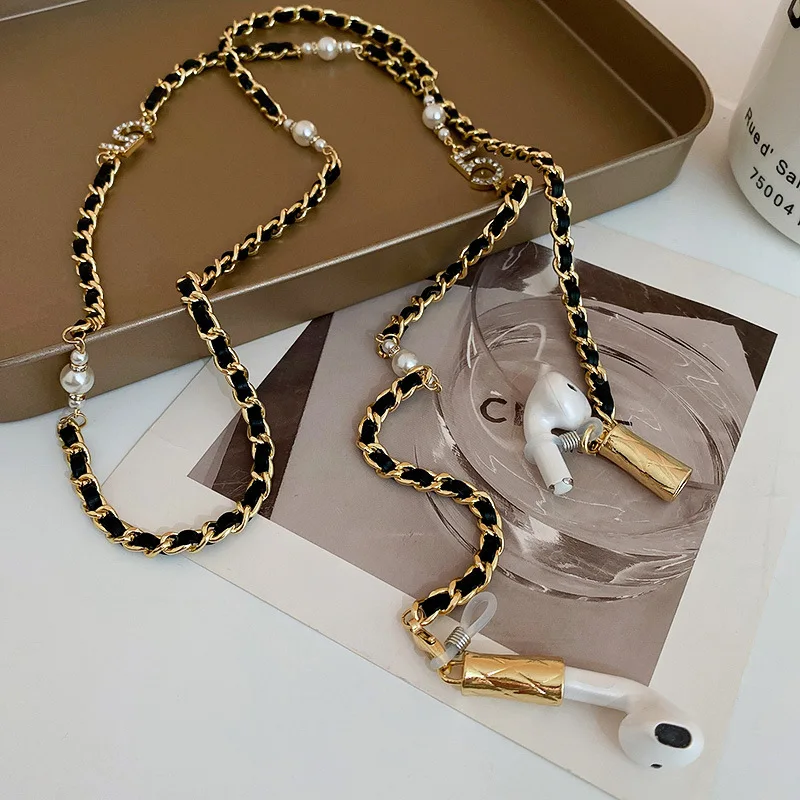 black-PU-twisted-Long-sunglasses-Chain-for-Women-Headphone-cable ...