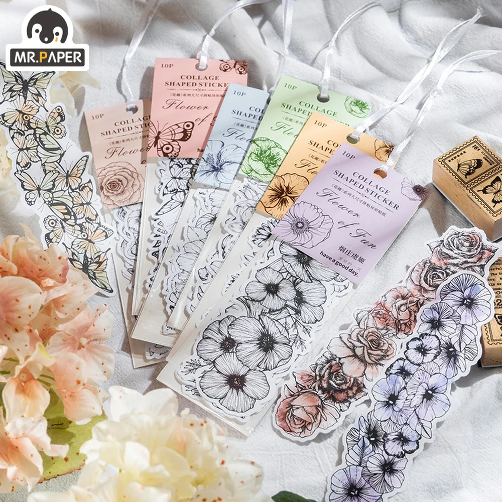 Mr.paper 8 Styles 10Pcs/Bag Vintage Floral Stickers Literary Fresh ...
