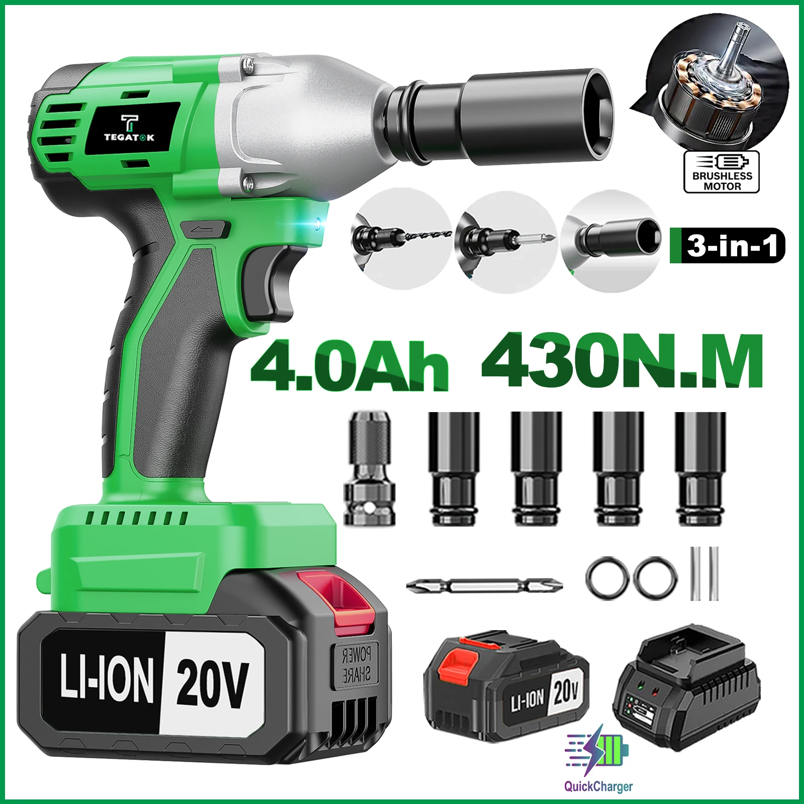 Cordless Impact Wrench,Electric Impact Gun for Automotive ,20V 1/2-Inch ...