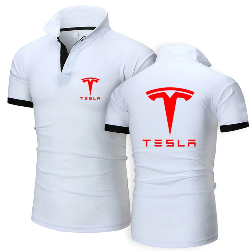 2023 New Tesla Printed Polo Shirt Men's Summer Stritching Shorts Sleeve ...