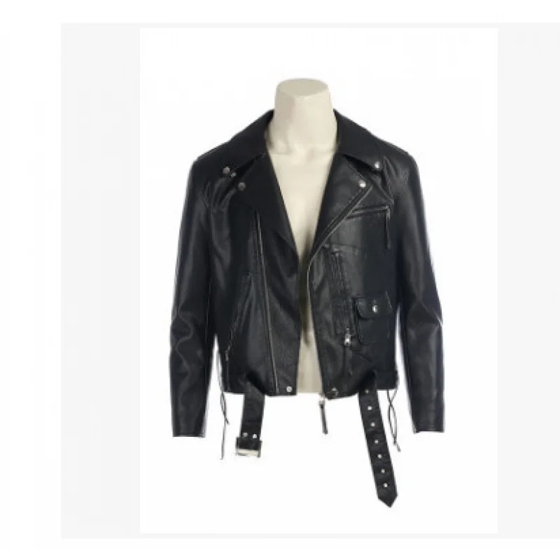 Terminator 2 Arnold Schwarzenegger Style Leather Jacket Motorcycle ...